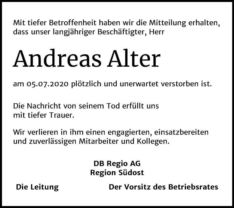 Traueranzeigen von Andreas Alter | www.abschied-nehmen.de