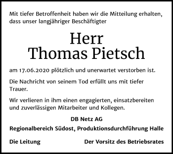 Traueranzeigen von Thomas Pietsch | www.abschied-nehmen.de