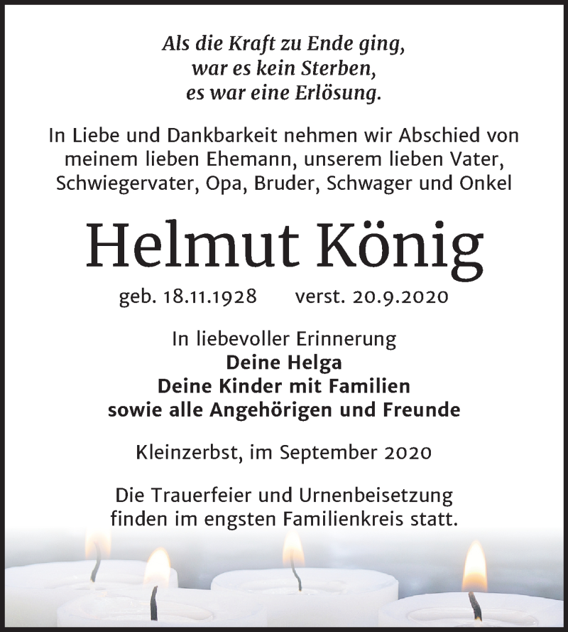 Traueranzeigen von Helmut König | www.abschied-nehmen.de