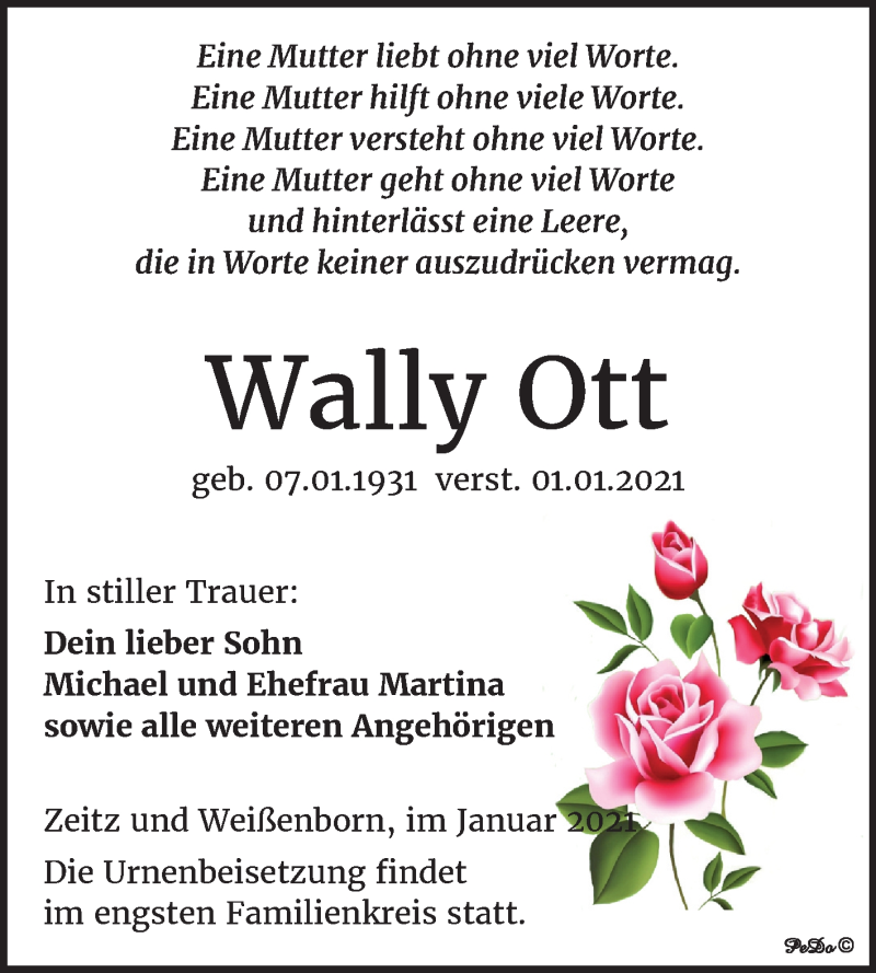 Traueranzeigen von Wally Ott | www.abschied-nehmen.de