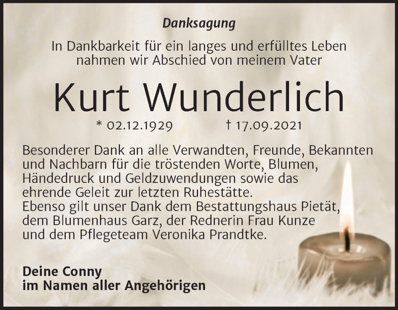 Traueranzeigen von Kurt Wunderlich | www.abschied-nehmen.de
