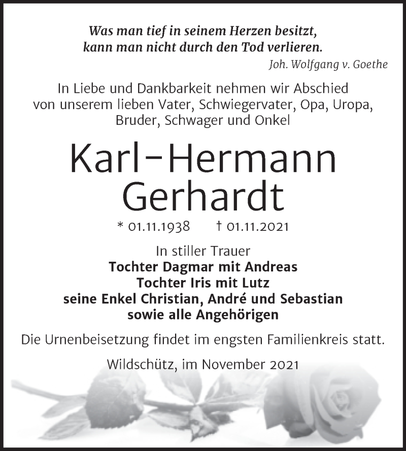 Traueranzeigen von Karl-Hermann Gerhardt | www.abschied-nehmen.de