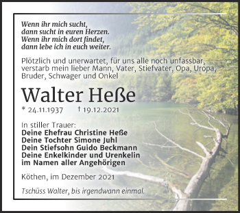 Traueranzeigen von Walter Heße | www.abschied-nehmen.de