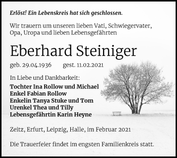 Traueranzeigen von Eberhard Steiniger | www.abschied-nehmen.de