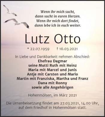 Traueranzeigen von Lutz Otto | www.abschied-nehmen.de