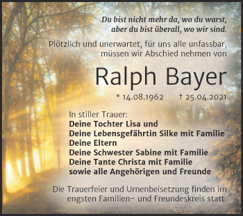 Traueranzeigen von Ralph Bayer | www.abschied-nehmen.de