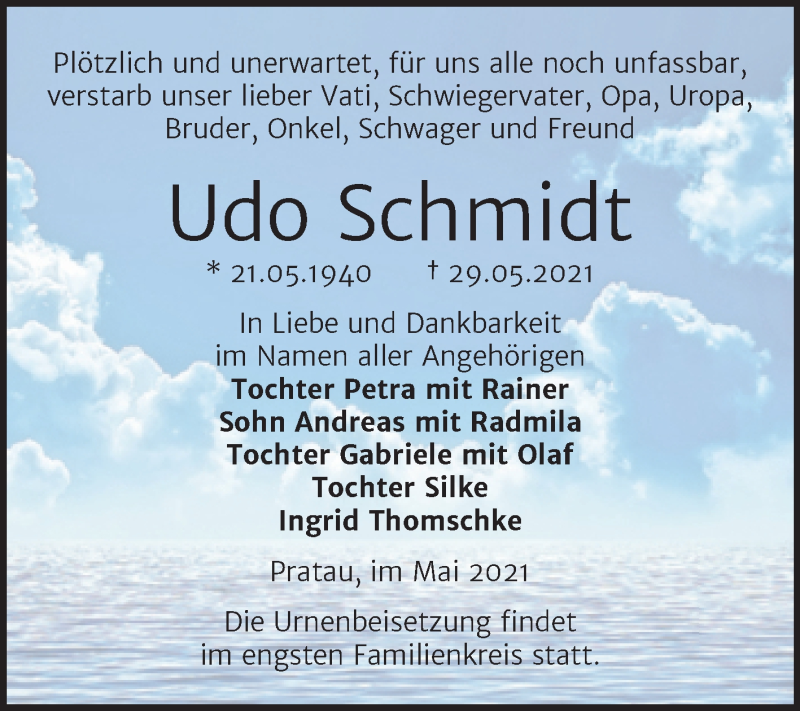 Traueranzeigen von Udo Schmidt | www.abschied-nehmen.de