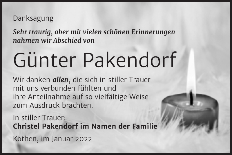 Traueranzeigen von Günter Pakendorf | www.abschied-nehmen.de