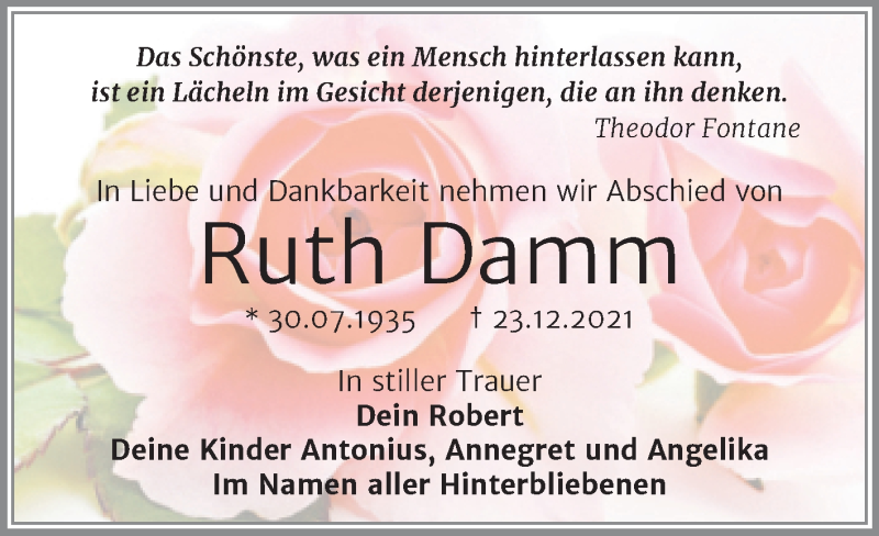 Traueranzeigen von Ruth Damm | www.abschied-nehmen.de