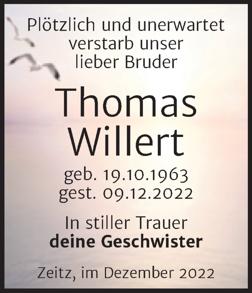 Traueranzeigen von Thomas Willert | www.abschied-nehmen.de