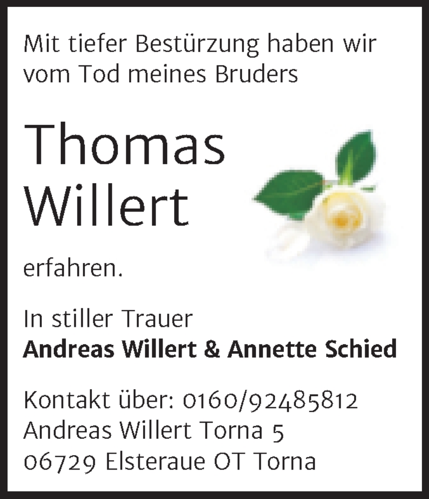 Traueranzeigen von Thomas Willert | www.abschied-nehmen.de