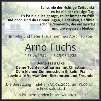 Traueranzeigen von Arno Fuchs | www.abschied-nehmen.de