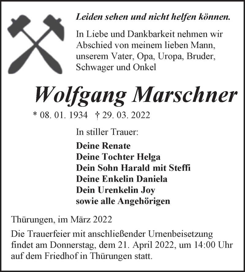 Traueranzeigen von Wolfgang Marschner | www.abschied-nehmen.de Traueranzeigen von Wolfgang Marschner | www.abschied-nehmen.de
