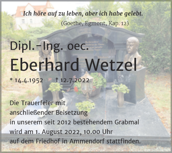 Traueranzeigen von Eberhard Wetzel | www.abschied-nehmen.de
