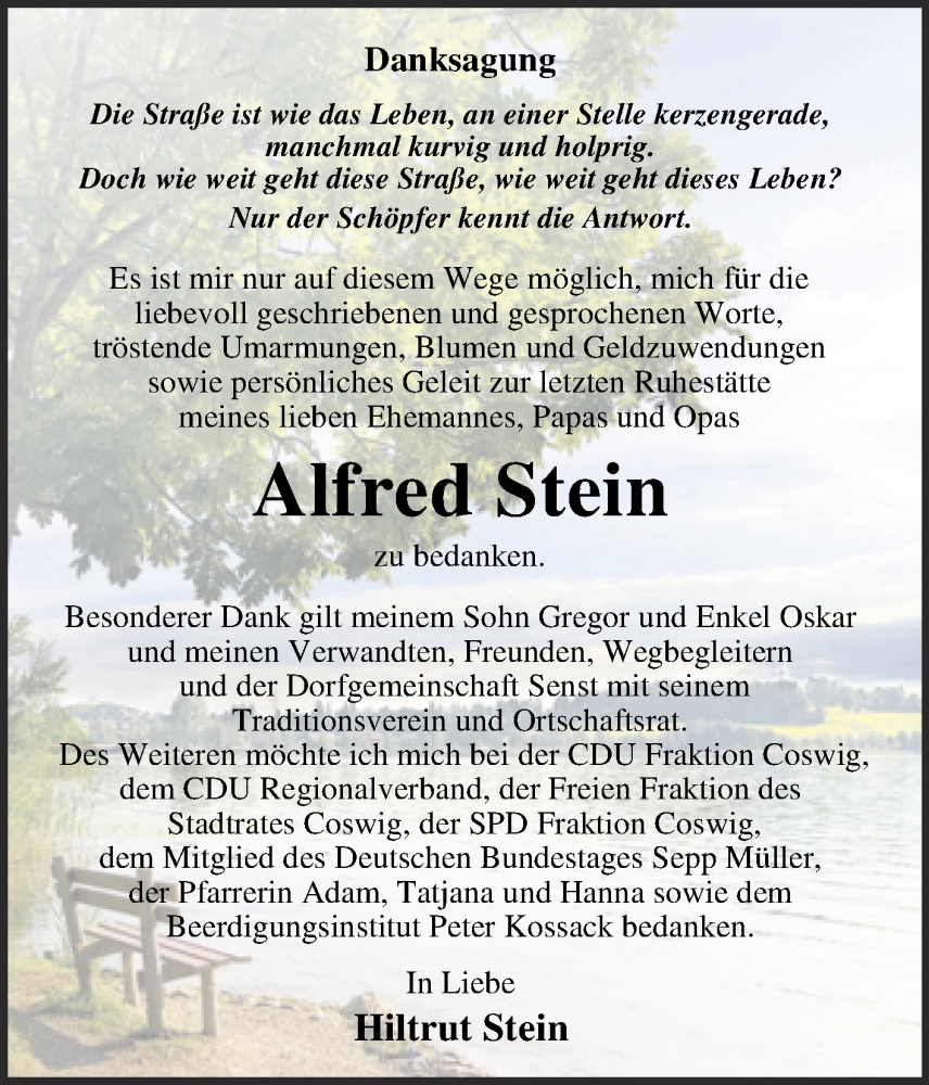 Traueranzeigen von Alfred Stein | www.abschied-nehmen.de