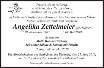 Traueranzeigen von Angelika Zettelmeier (geb. Stolper) | www.abschied ...