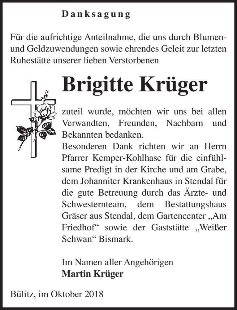 Traueranzeigen von Brigitte Krüger | www.abschied-nehmen.de
