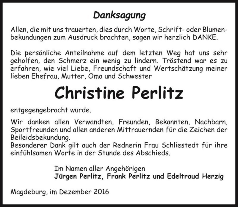 Traueranzeigen von Christine Perlitz | www.abschied-nehmen.de