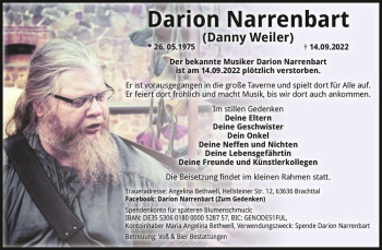 Traueranzeigen von Darion Narrenbart (Danny Weiler) | www.abschied ...