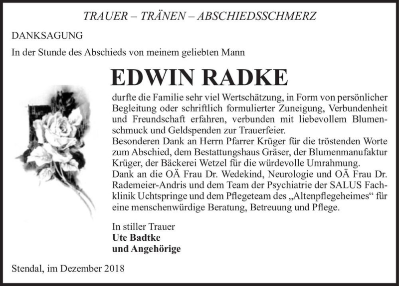 Traueranzeigen von Edwin Radke | www.abschied-nehmen.de