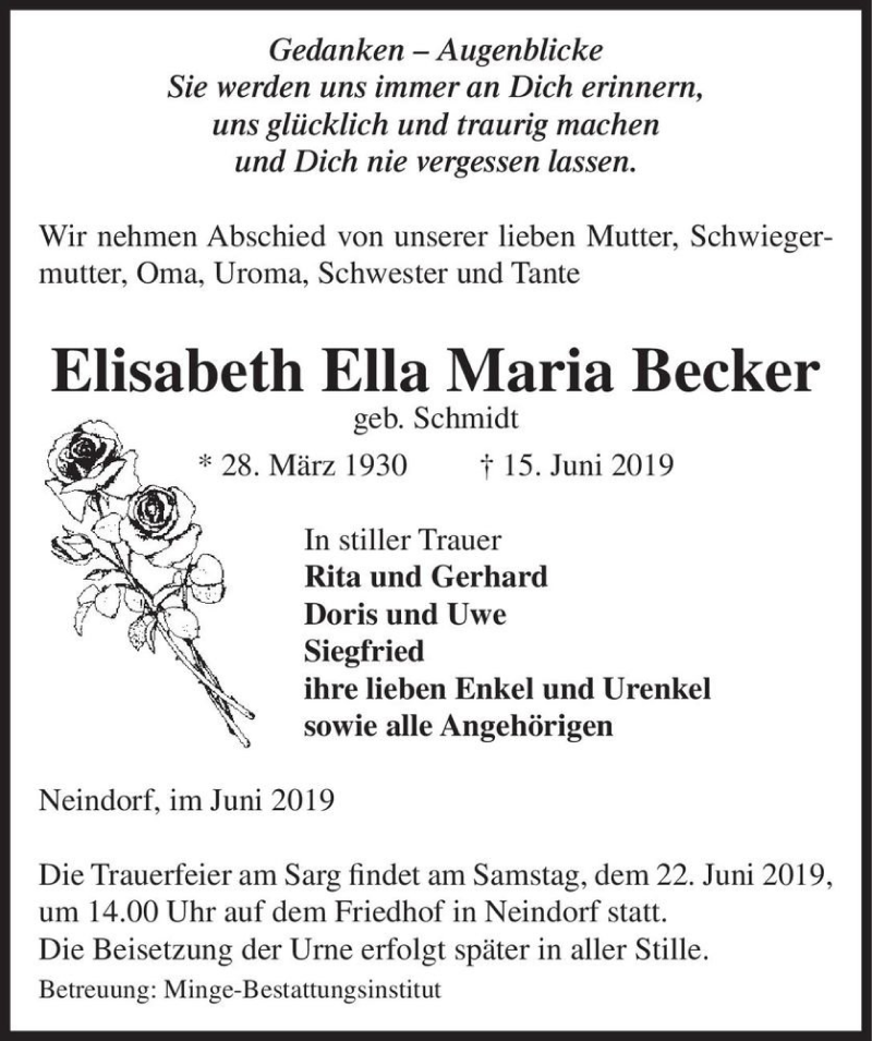 Traueranzeigen von Elisabeth Ella Maria Becker (geb. Schmidt) | www ... Traueranzeigen von Elisabeth Ella Maria Becker (geb. Schmidt) | www ...