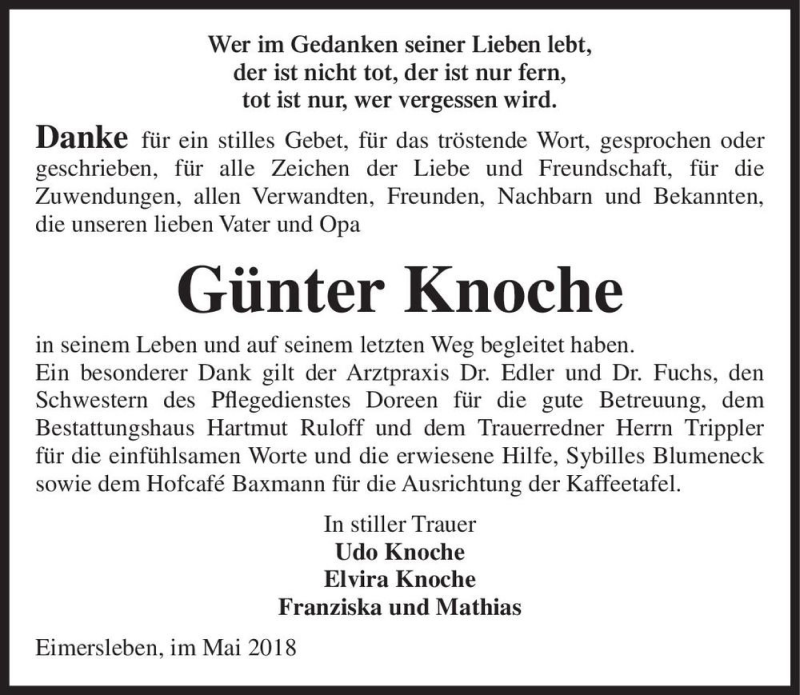 Traueranzeigen von Günter Knoche | www.abschied-nehmen.de