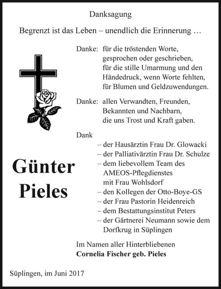 Traueranzeigen von Günter Pieles | www.abschied-nehmen.de