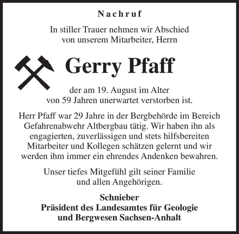 Traueranzeigen von Gerry Pfaff | www.abschied-nehmen.de