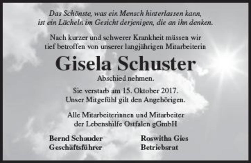 Traueranzeigen von Gisela Schuster | www.abschied-nehmen.de