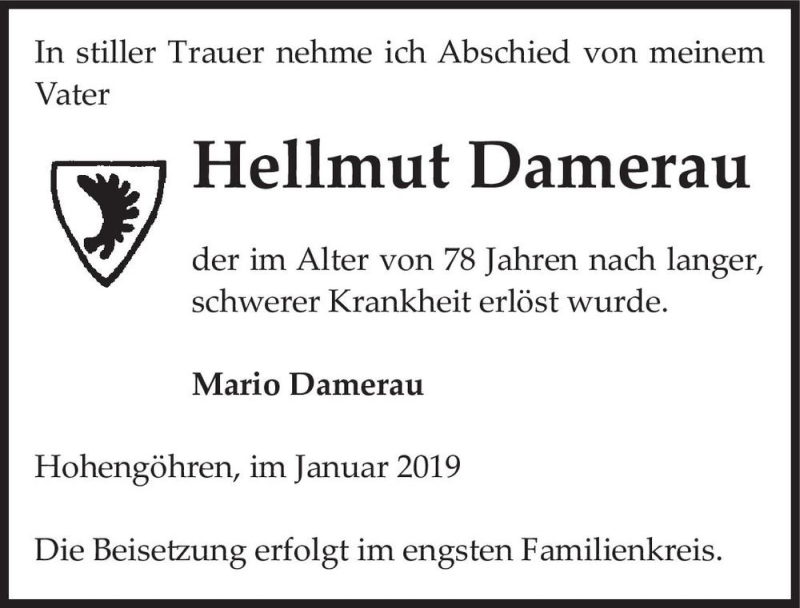 Traueranzeigen von Hellmut Damerau | www.abschied-nehmen.de