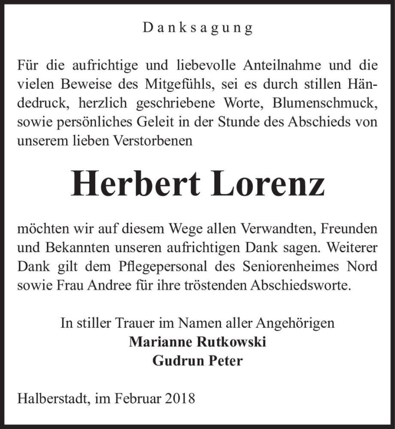 Traueranzeigen von Herbert Lorenz | www.abschied-nehmen.de