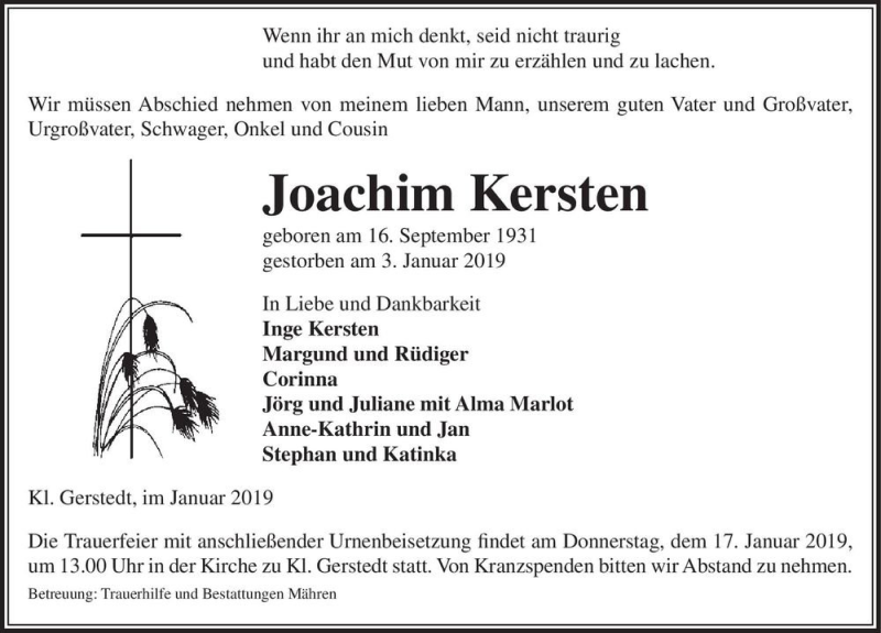 Traueranzeigen von Joachim Kersten | www.abschied-nehmen.de