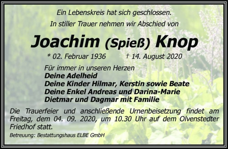 Traueranzeigen von Joachim Knop | www.abschied-nehmen.de