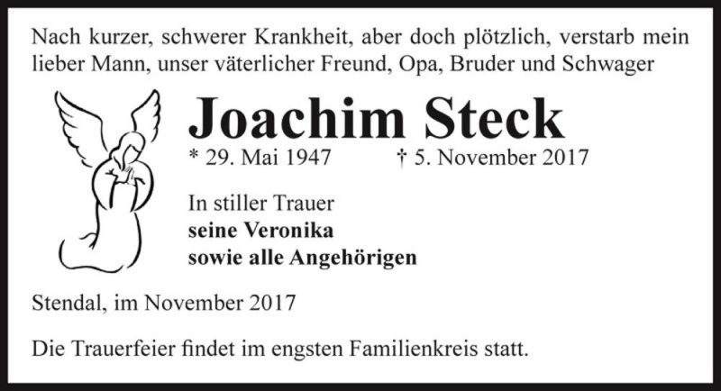 Traueranzeigen von Joachim Steck | www.abschied-nehmen.de