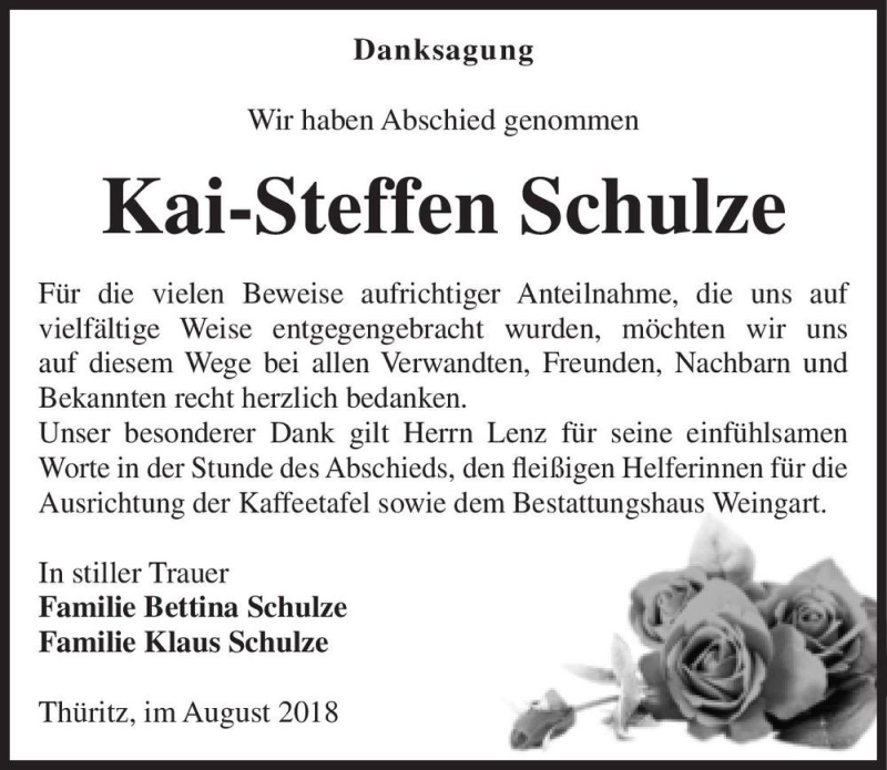 Traueranzeigen von Kai-Steffen Schulze | www.abschied-nehmen.de Traueranzeigen von Kai-Steffen Schulze | www.abschied-nehmen.de