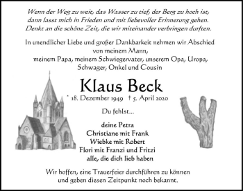 Traueranzeigen von Klaus Beck | www.abschied-nehmen.de