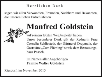 Traueranzeigen von Manfred Goldstein | www.abschied-nehmen.de
