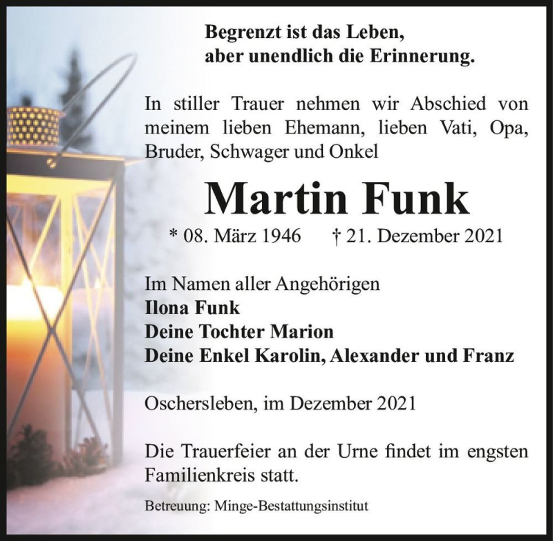 Traueranzeigen von Martin Funk | www.abschied-nehmen.de