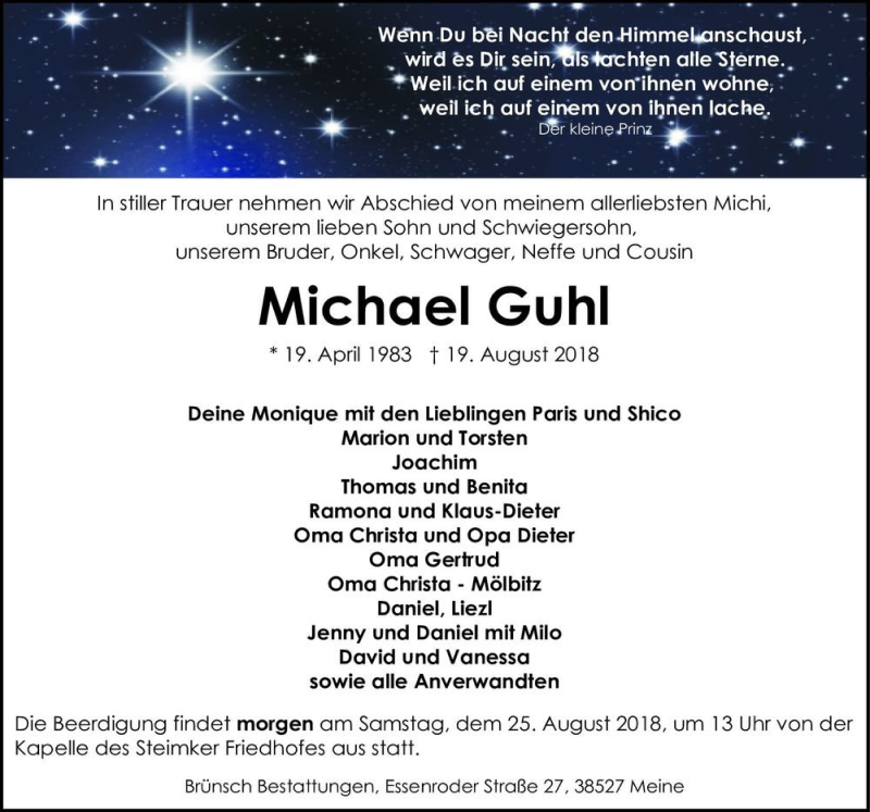 Traueranzeigen von Michael Guhl | www.abschied-nehmen.de
