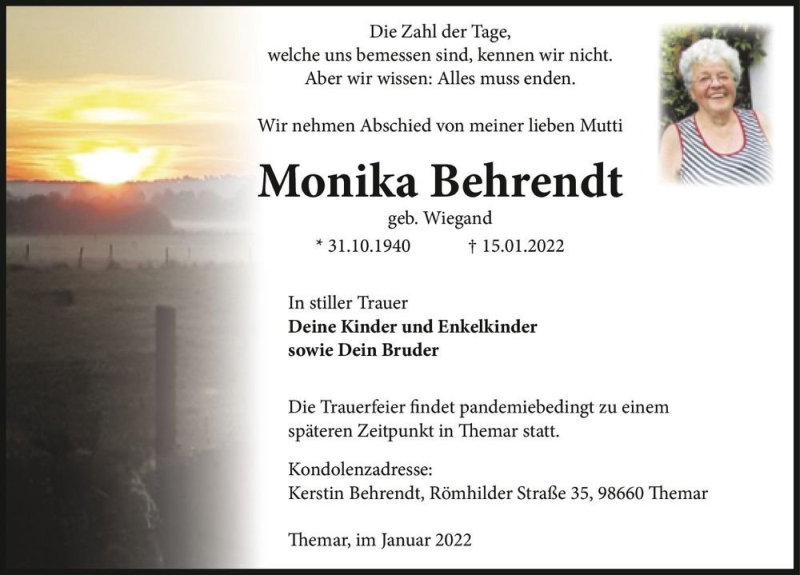 Traueranzeigen von Monika Behrend (geb. Wiegand) | www.abschied-nehmen.de