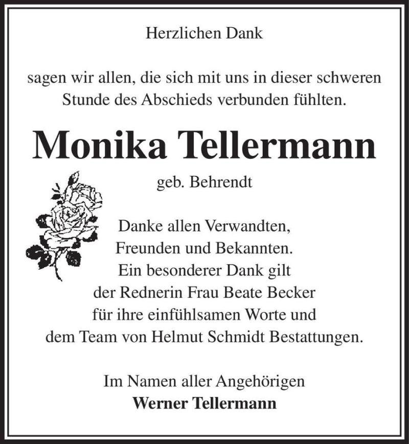 Traueranzeigen von Monika Tellermann (geb. Behrendt) | www.abschied ...