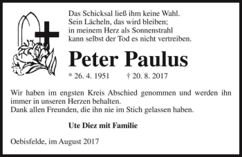 Traueranzeigen von Peter Paulus | www.abschied-nehmen.de