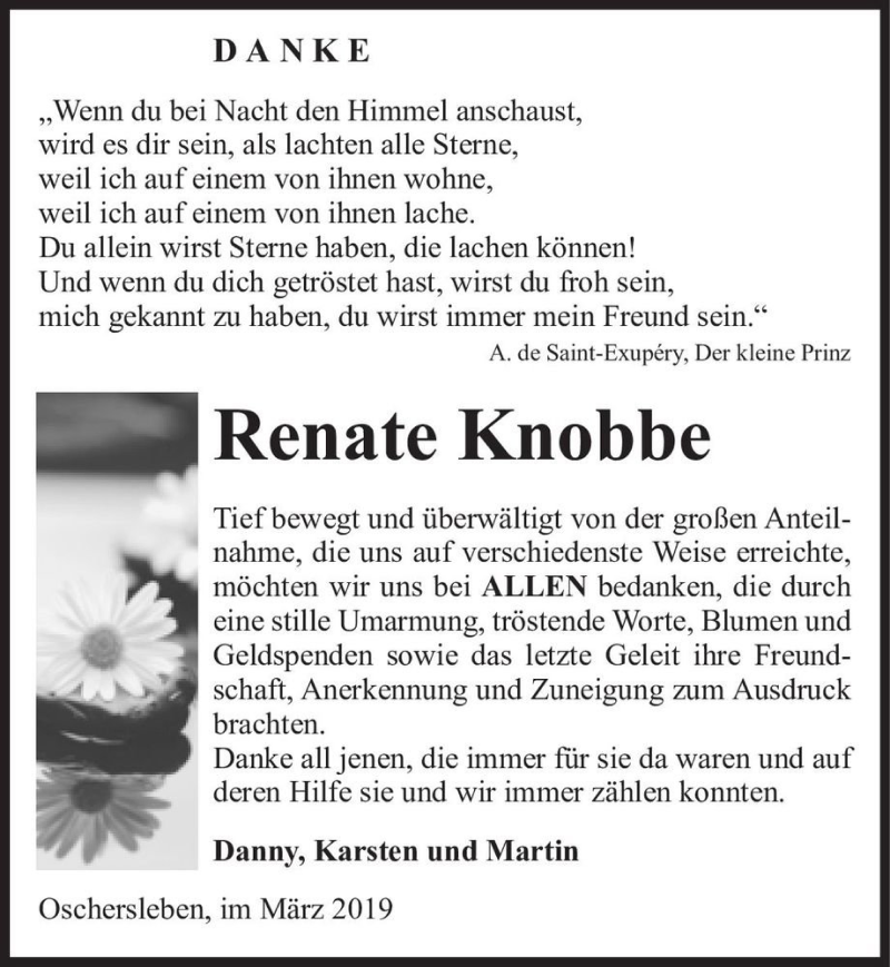 Traueranzeigen von Renate Knobbe | www.abschied-nehmen.de