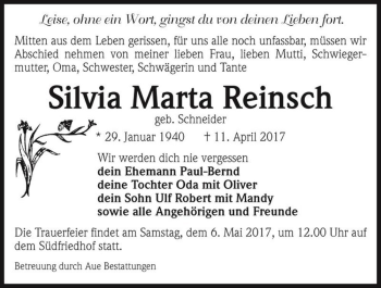 Traueranzeigen von Silvia Marta Reinsch (geb. Schneider) | www.abschied ...