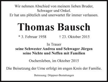 Traueranzeigen von Thomas Bausch | www.abschied-nehmen.de