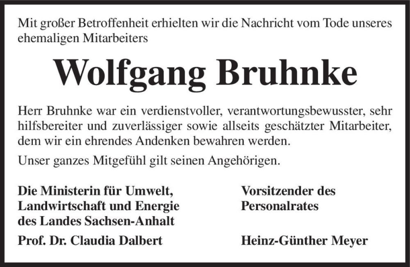 Traueranzeigen von Wolfgang Bruhnke | www.abschied-nehmen.de