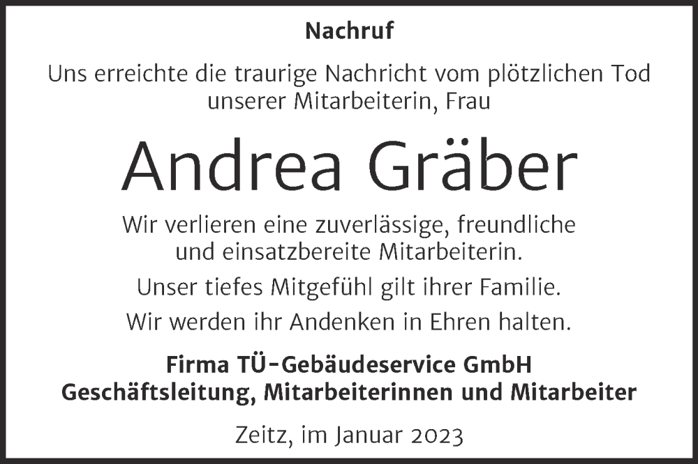 Traueranzeigen von Andrea Gräber | www.abschied-nehmen.de