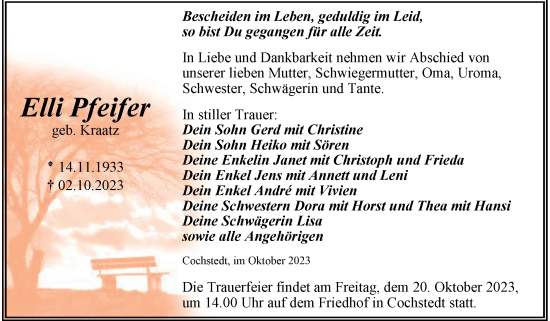 Traueranzeigen von Elli Pfeifer | www.abschied-nehmen.de