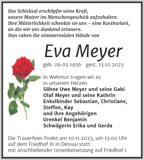 Traueranzeigen von Eva Meyer | www.abschied-nehmen.de