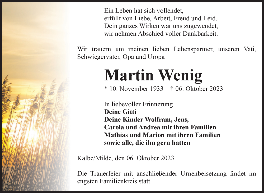 Traueranzeigen von Martin Wenig | www.abschied-nehmen.de
